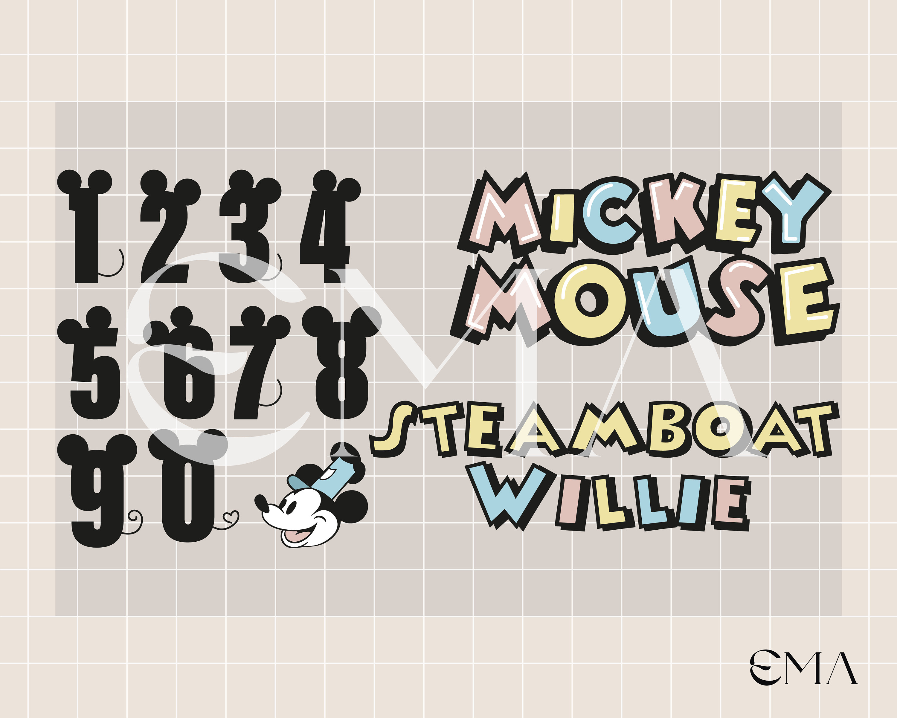 Mickey Mouse Steamboat Willie Clipart, Classic 1928 Color SVG Bundle ...