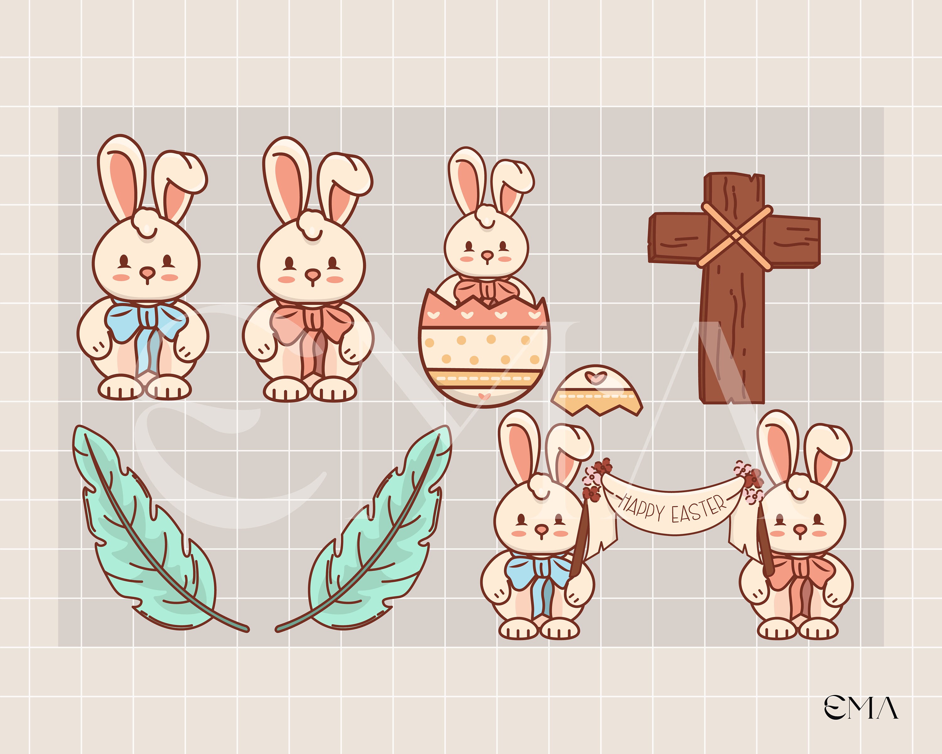 Cute Easter Characters - Spring Clipart Bundle - PNG, SVG, EPS Formats ...
