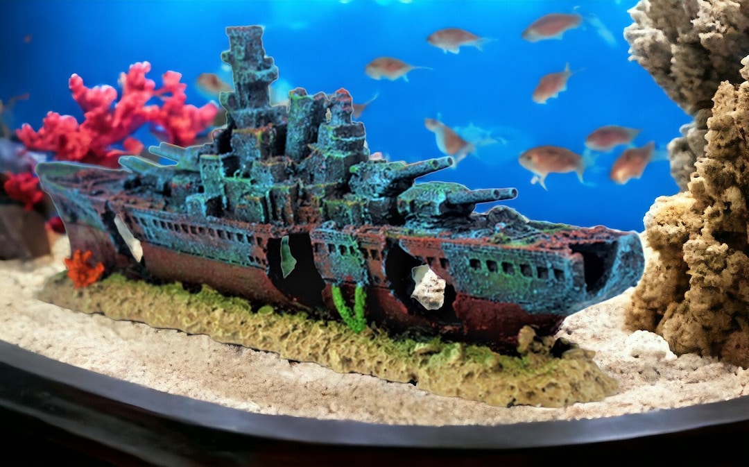 Large Sunken Warship Aquarium Decor Fine Detail for Aquarium Fish ...