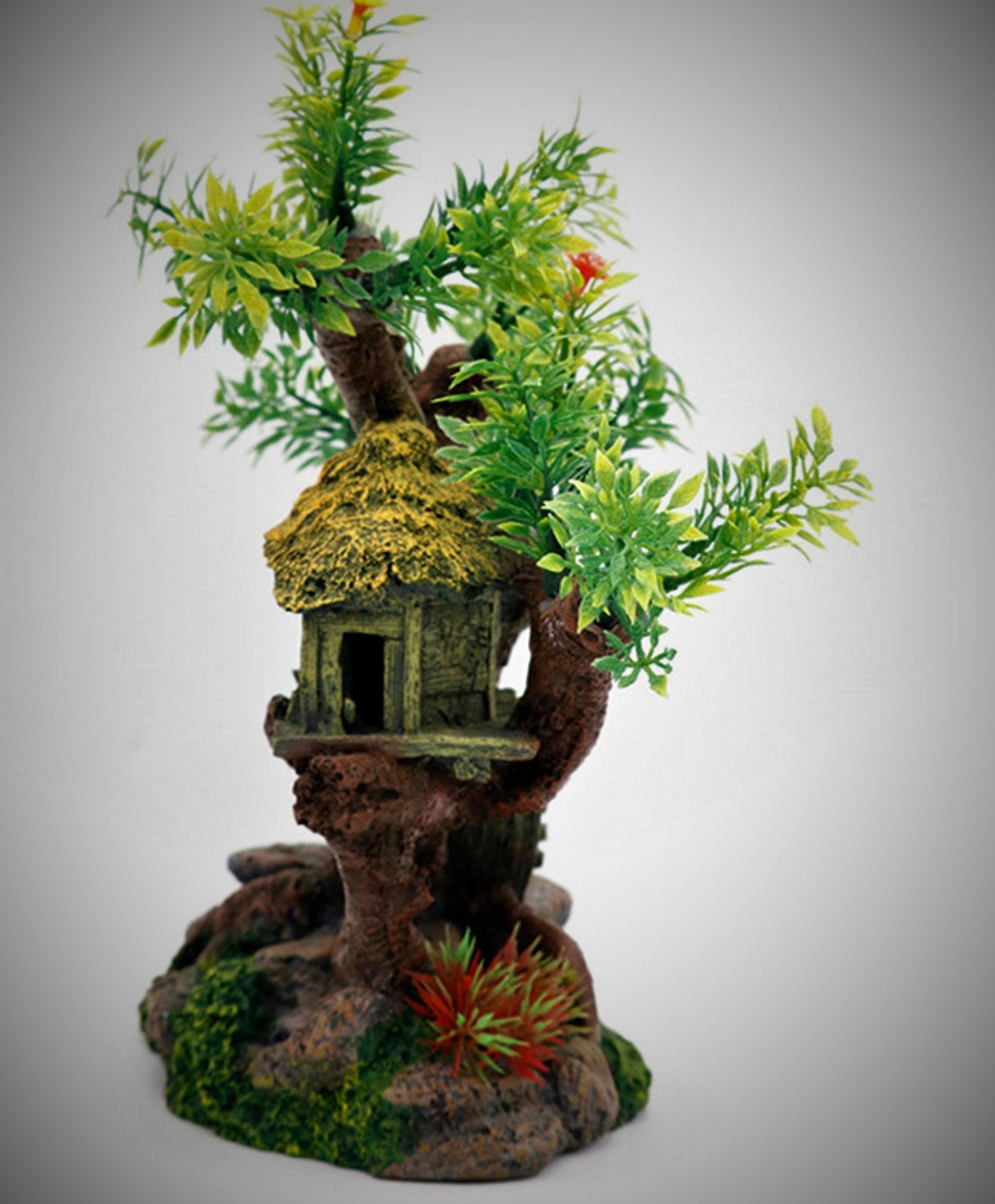 Enchanting Tree House Resin Aquarium Decor - 19.5x27x12cm - Aquatic ...