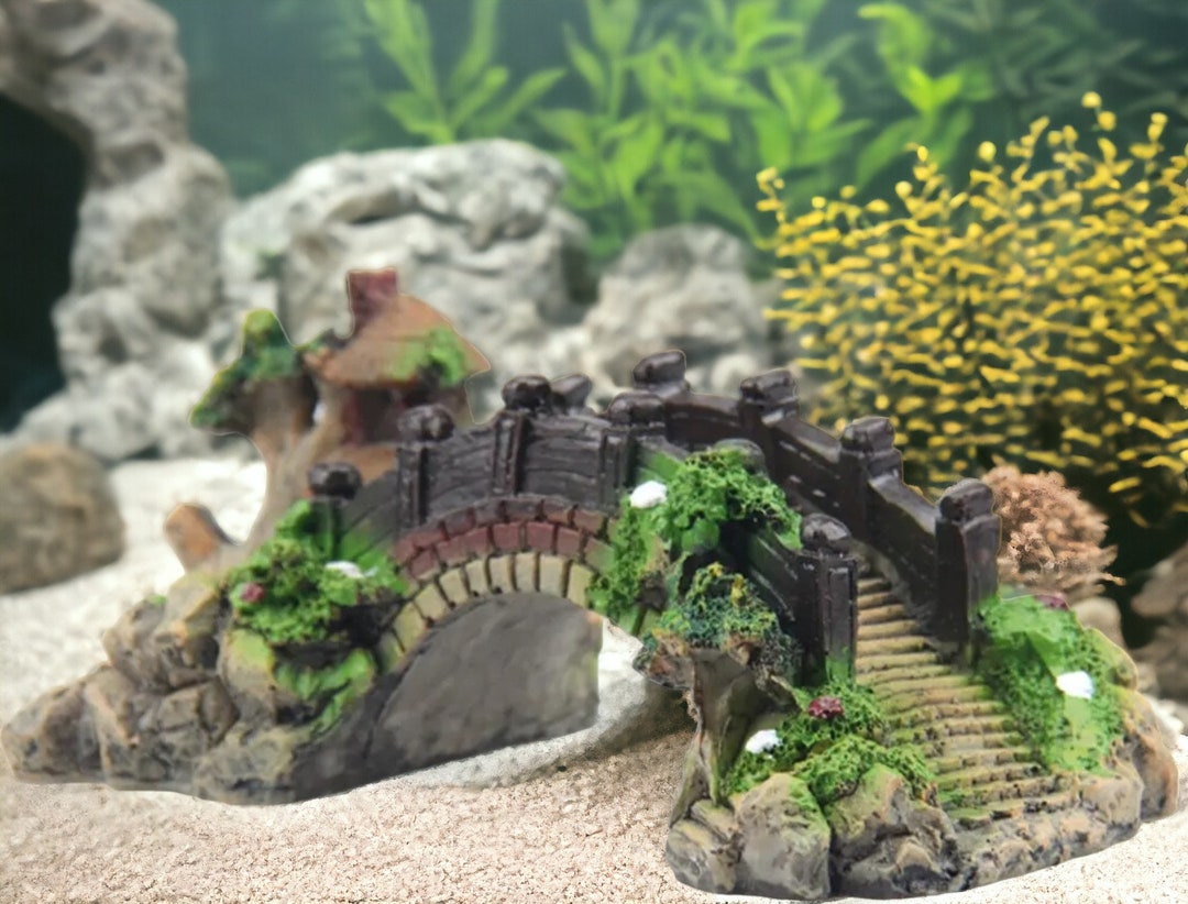 Aquarium Bridge & Hut - Fish, Shrimp Tank Terrarium Habitat Decor - 13 ...