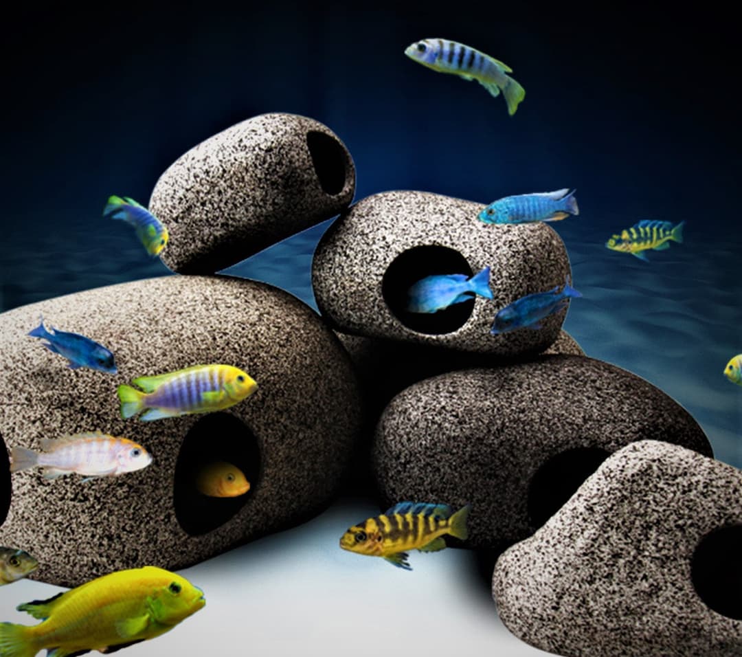 Hollow Resin Stone Aquarium Decor - 17cm - Cichlid Fish Cave, Shrimp ...