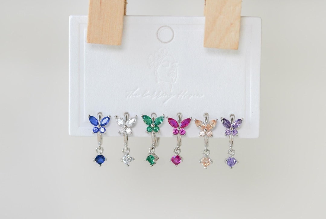 Butterfly Huggie Hoop Earrings With Charm, Sterling Silver Earrings ...