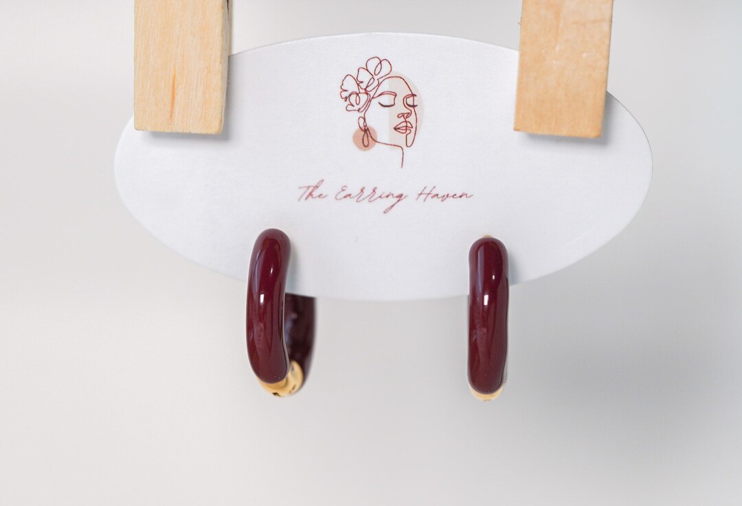 Maroon Enamel Hoop Earrings: 18k Gold-plated Stainless Steel - Etsy