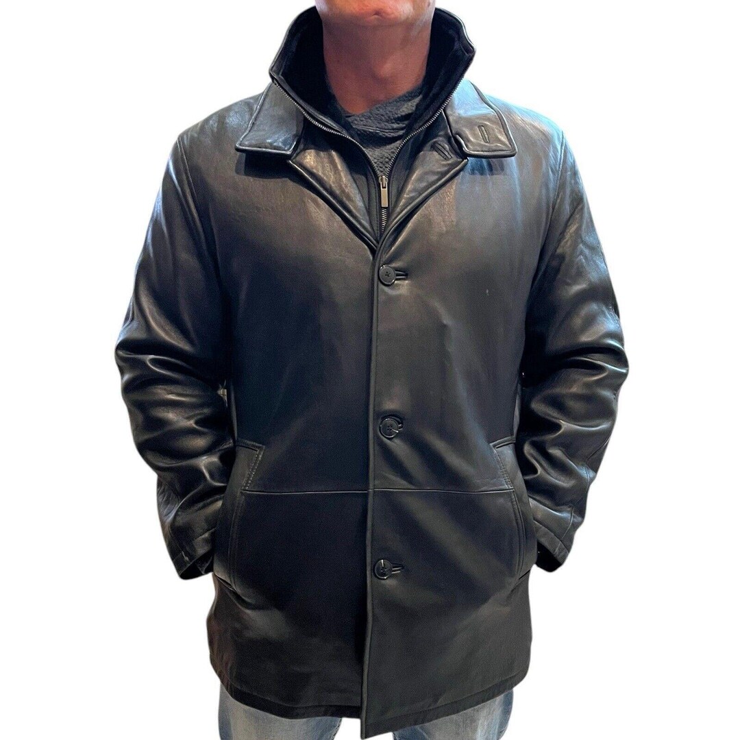 Charles Klein Men's Large Leather Coat - Black - Etsy