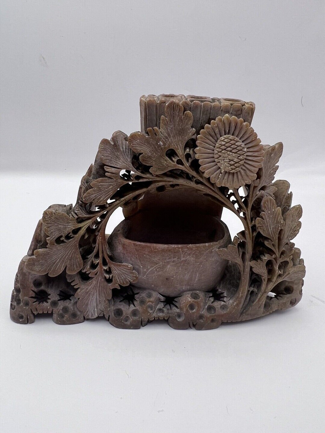 Vintage Chinese Carved Soapstone Table Top Sculpture Vase Incense ...