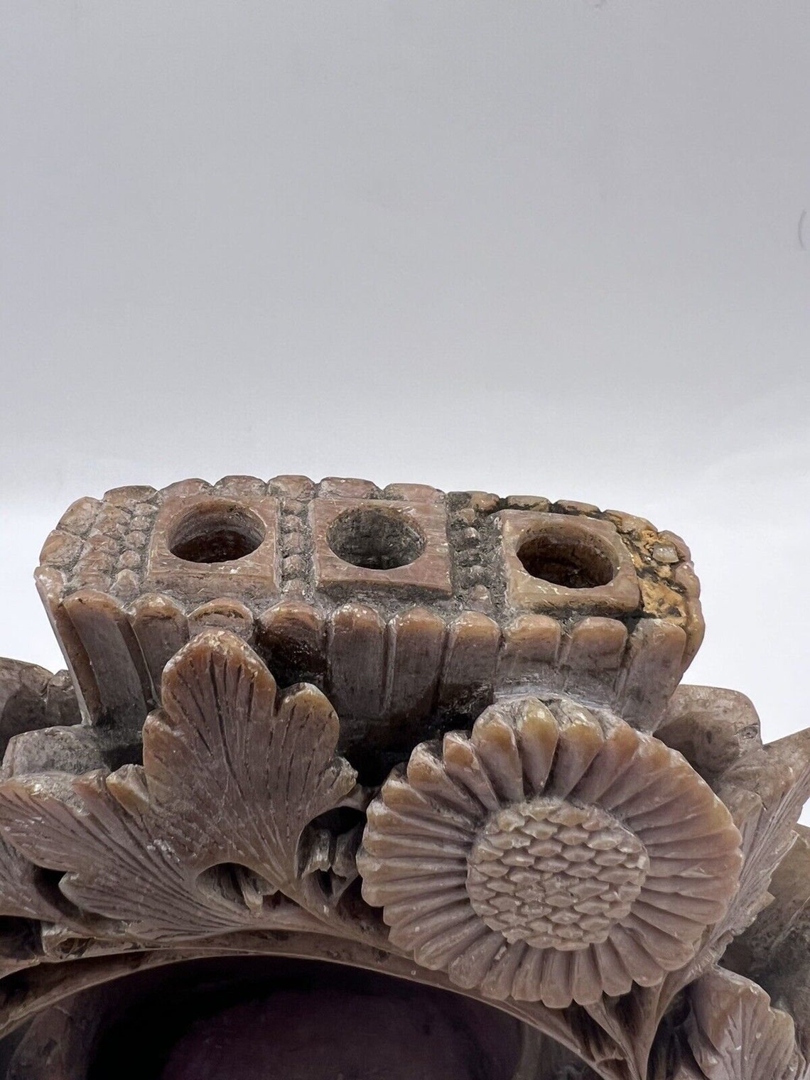 Vintage Chinese Carved Soapstone Table Top Sculpture Vase Incense ...