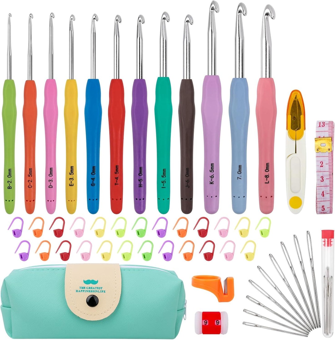 Ergonomic Crochet Hook Set, Aluminum Needles, Stitch Markers, With Case ...