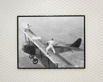 Wingwalker Tennis Match on Airplane Print, Tennis Players in the Sky ...