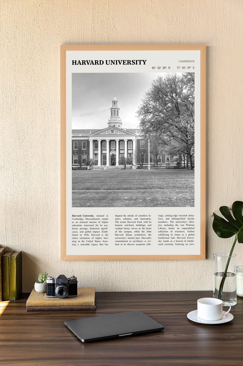 Harvard University Digital Wall Art Poster Black White Harvard ...