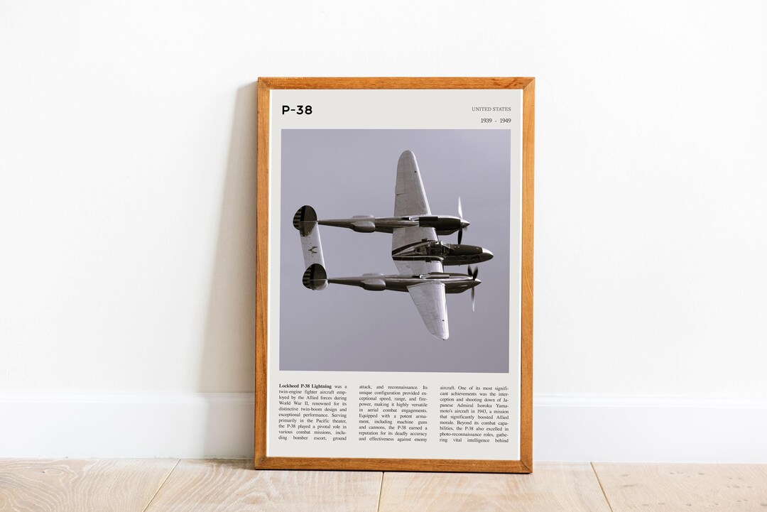 P38 Lightning Print Wall Art Poster Fighter Aircraft Aviation Air Force ...