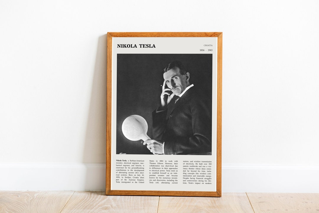 Nikola Tesla Wall Art Printable Poster Nikola Tesla Digital Black White ...