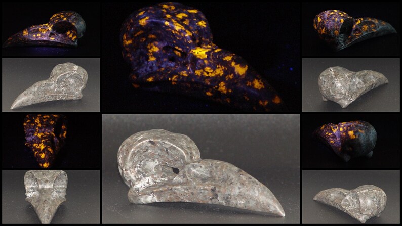 Yooperlite Raven Skull – Hand Carved Crystal Crow Head – UV Reactive ...
