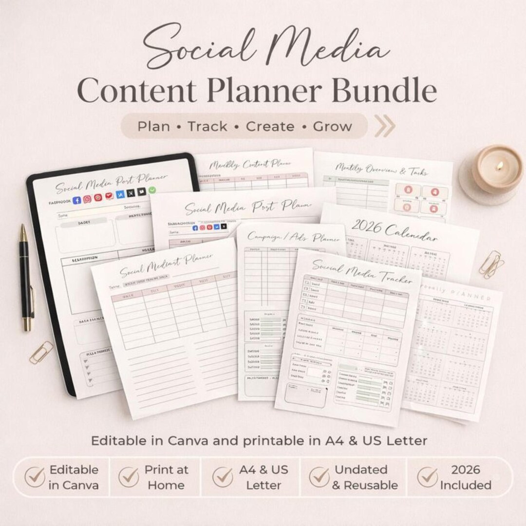 Editable Social Media Content Calendar | Digital Planner for Facebook ...