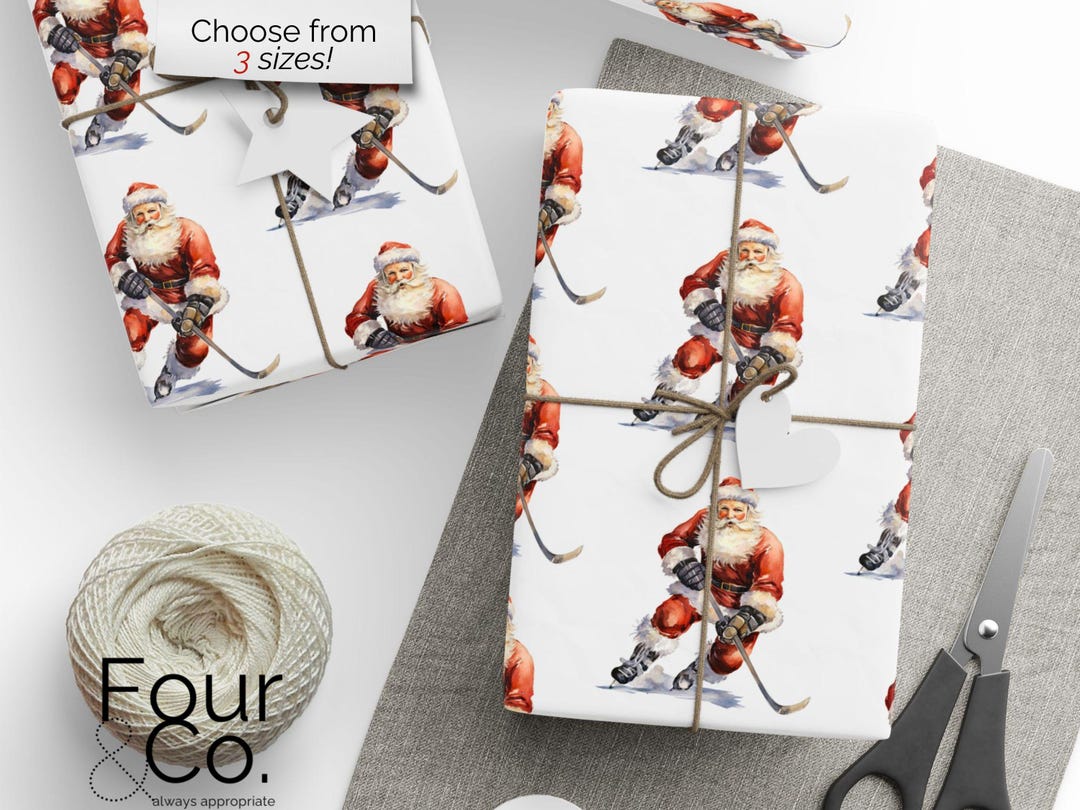 Santa Playing Hockey Wrapping Paper, Hockey Christmas Gift Wrap - Etsy
