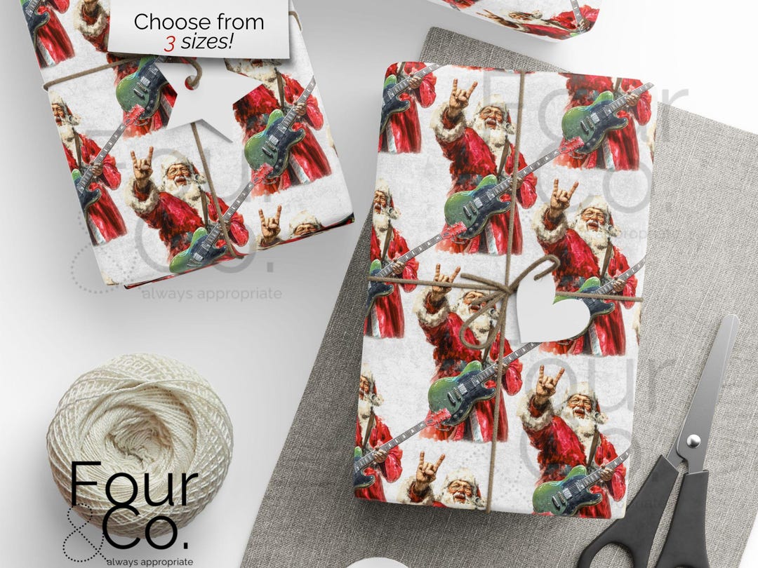 Rock and Roll Christmas Wrapping Paper, Santa Music Wrapping Paper ...