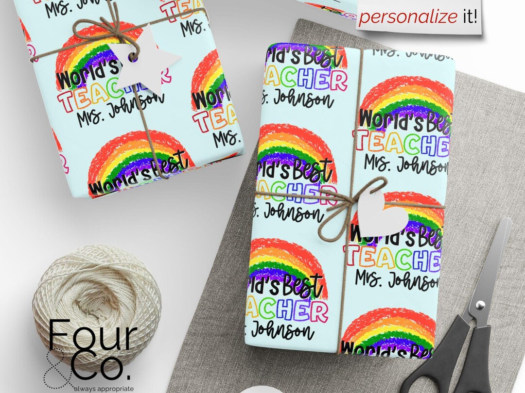 Teacher Name Wrapping Paper, Custom Teacher Gift Wrap, Best Teacher ...