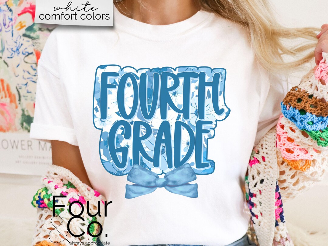 4th Grade Teacher Coquette Shirt, Grade Level Shirts, Blue Coquette ...