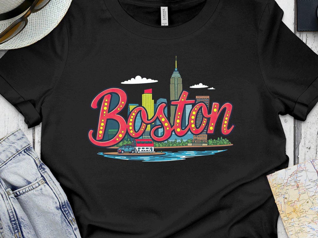Boston Cityscape T-shirt, Colorful Boston Skyline Tee, Boston Graphic ...