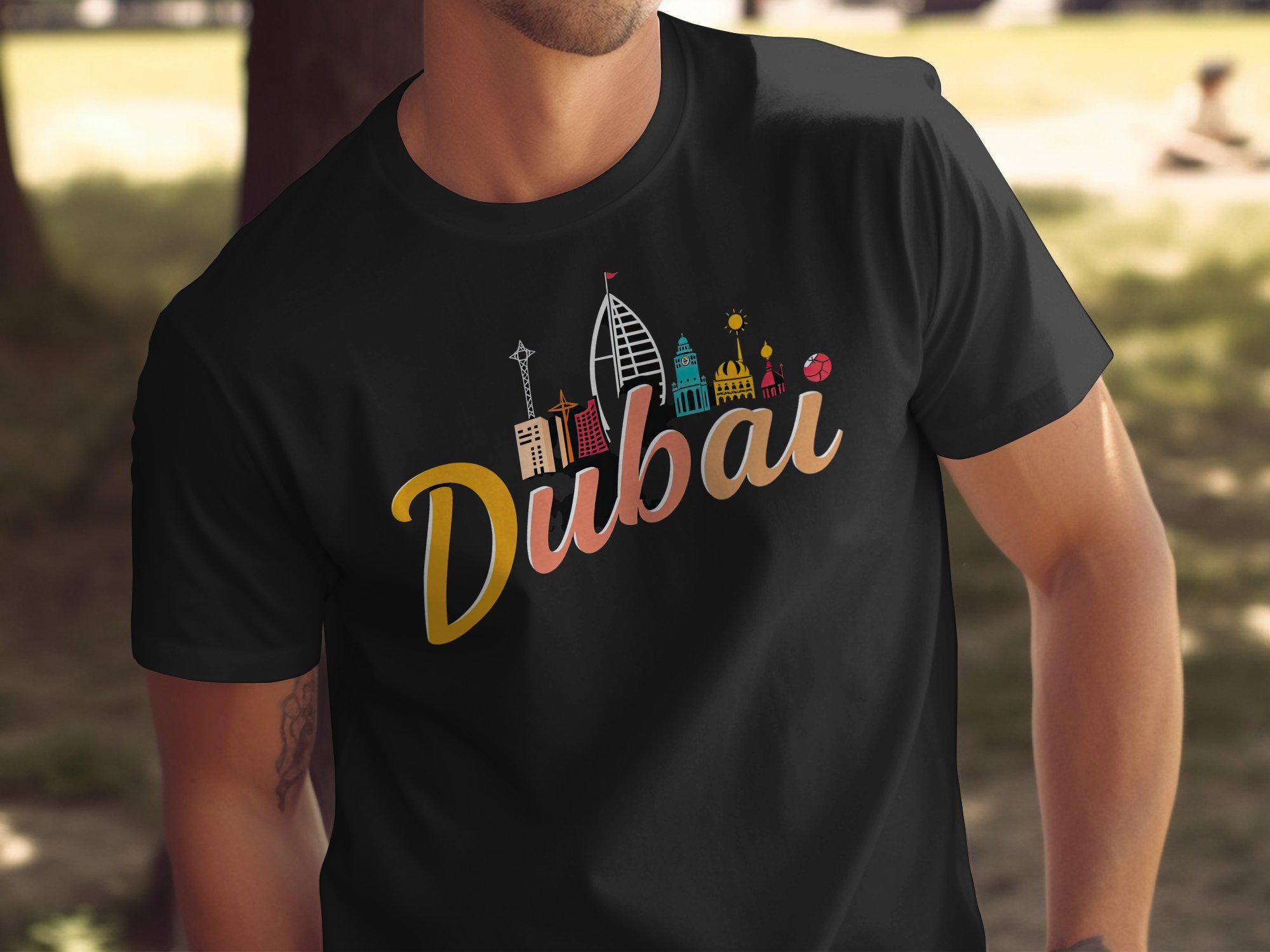 Dubai City Skyline T-shirt, Colorful Dubai Landmarks Design Tee, Unique Dubai Souvenir Shirt ...