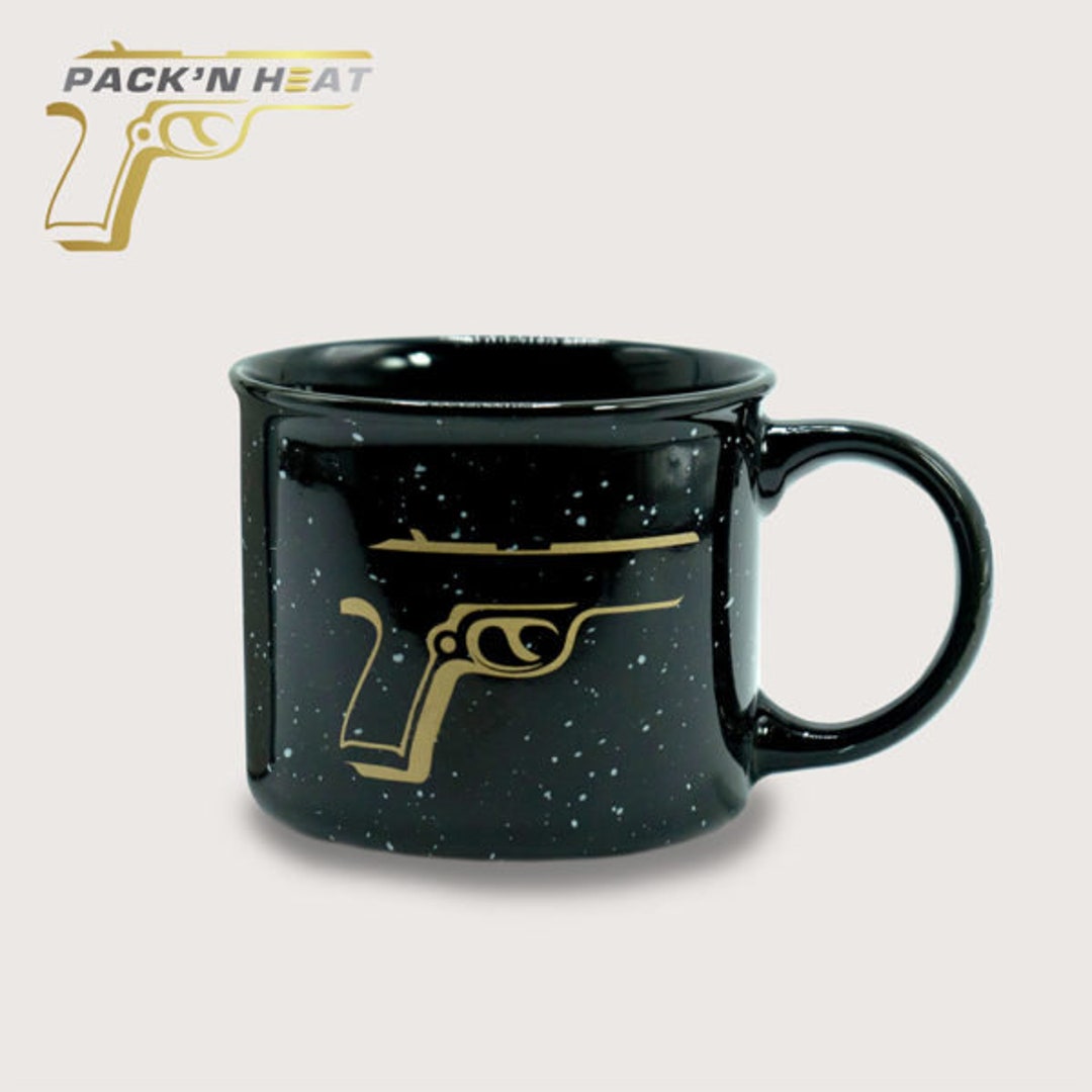 Black Campfire Mug With Gold Pistol Outline - Etsy