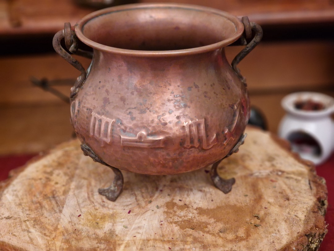 Large Cauldron With Zodiac Sign in Vintage Copper Ritual Cauldron ...
