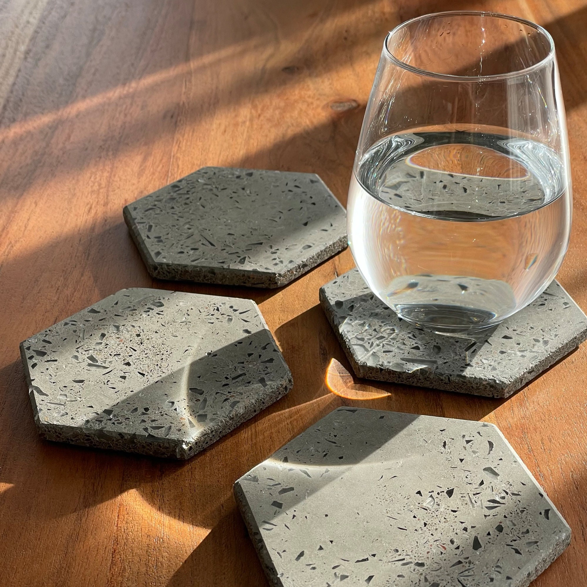 Pythagoras Coaster Set in Concrete & Recycled Glass - Etsy