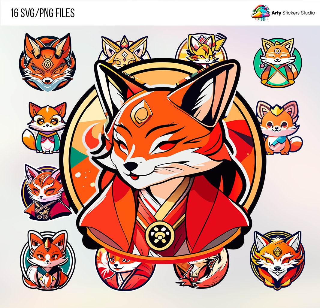 Kitsune PNG SVG stickers PNG stickers set printable - Etsy Portugal