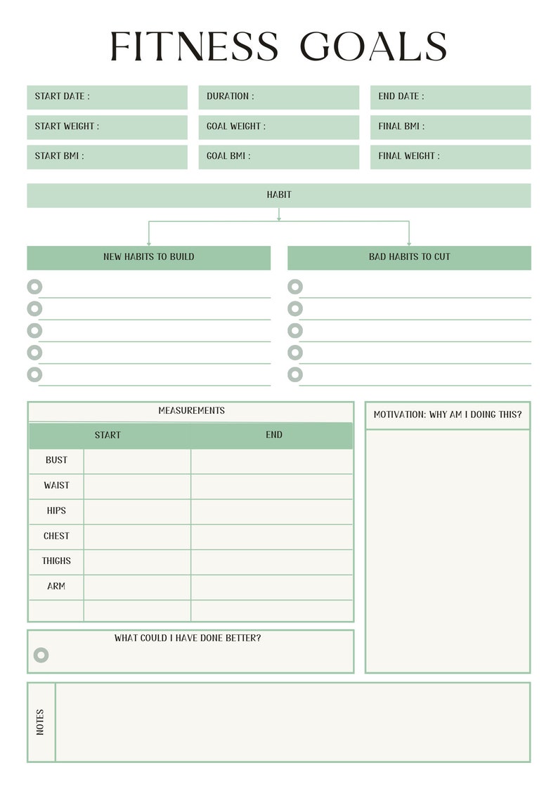 Fitness Goal Tracker Printable Weight Loss Tracker Health Goals Habit ...