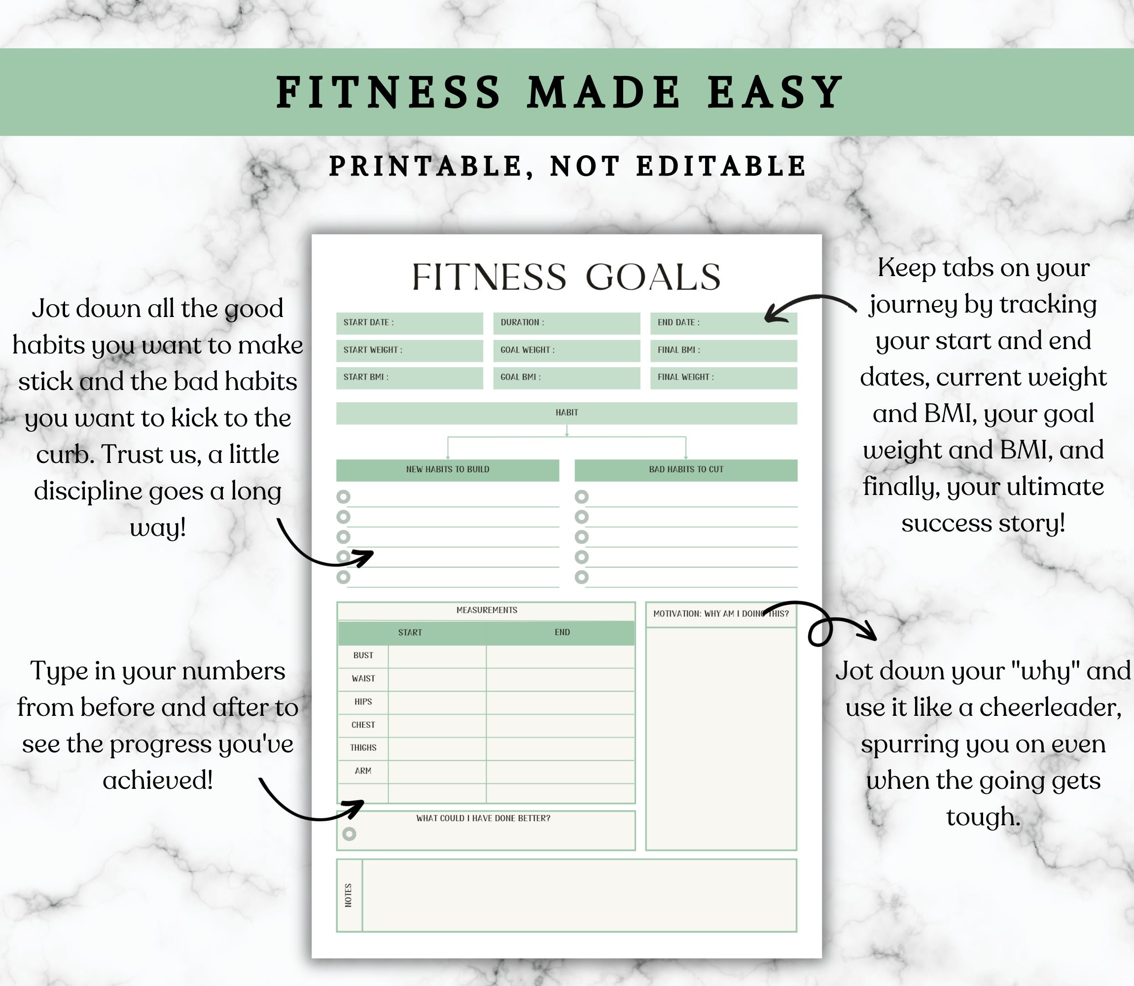 Fitness Goal Tracker Printable Weight Loss Tracker Health Goals Habit ...