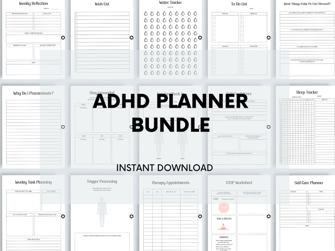 ADHD Planner Bundle Printable and Digital Adult ADHD Workbook ...
