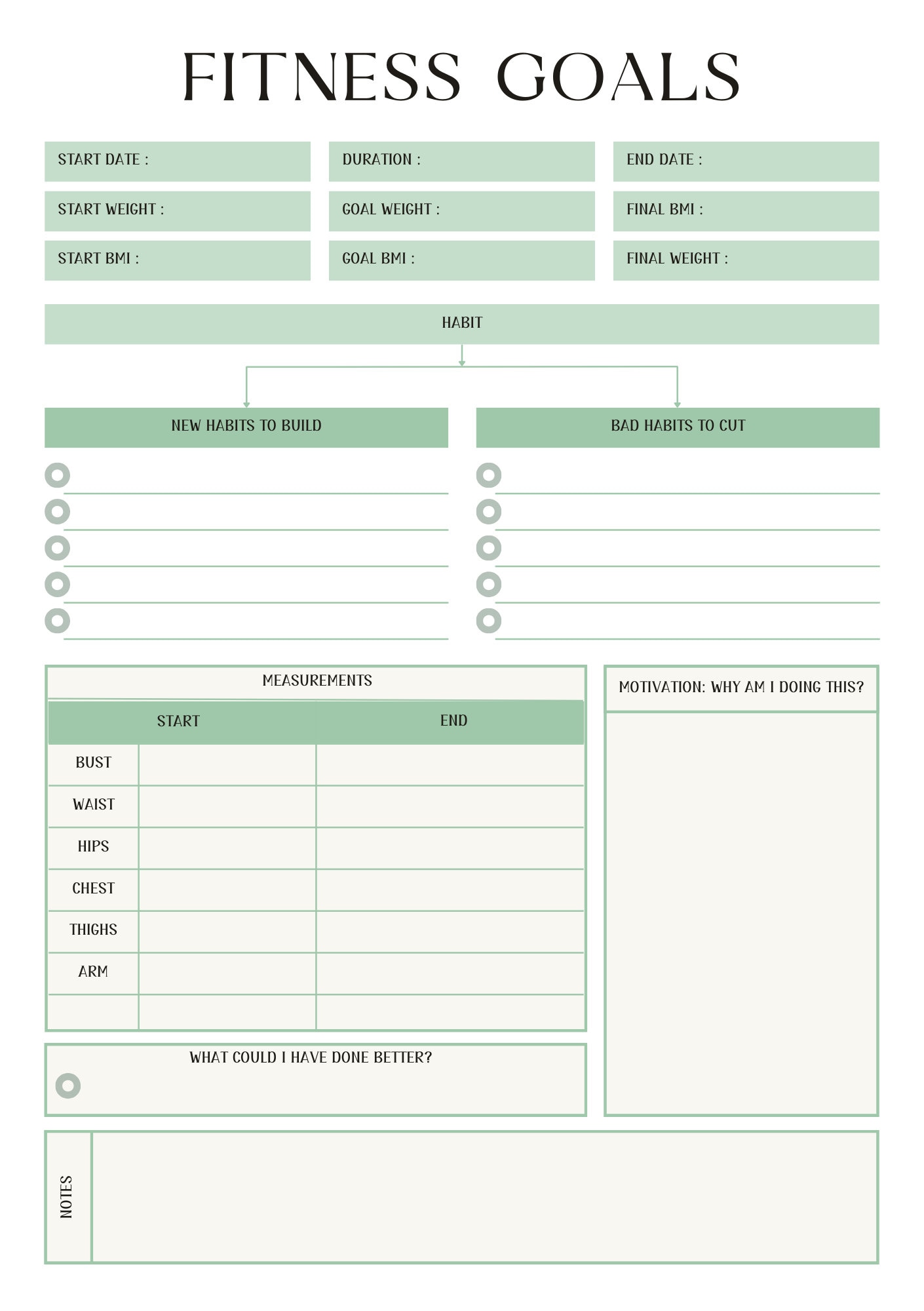Fitness Goal Tracker Printable Weight Loss Tracker Health Goals Habit ...