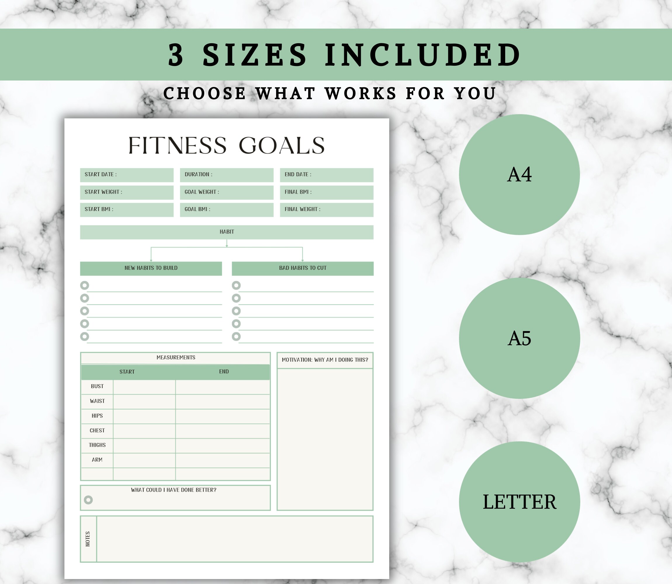 Fitness Goal Tracker Printable Weight Loss Tracker Health Goals Habit ...