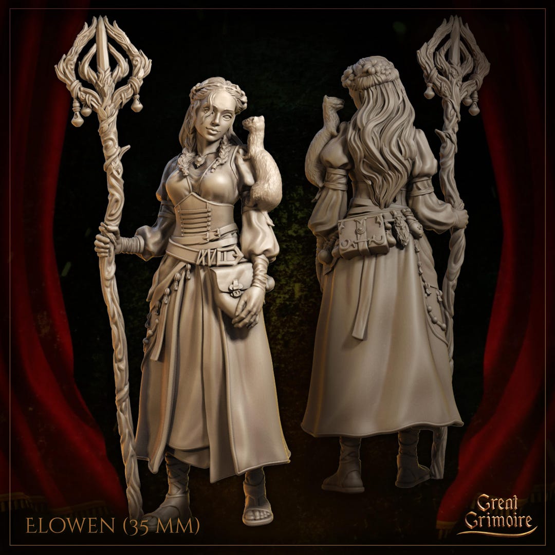 Elowen Druid and Ferret Miniature Bust | 35mm Resin Printed - Etsy