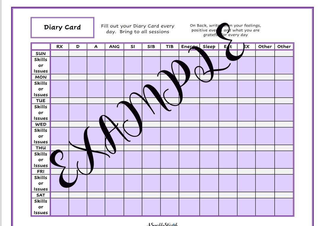Diary Card for Therapy - Etsy