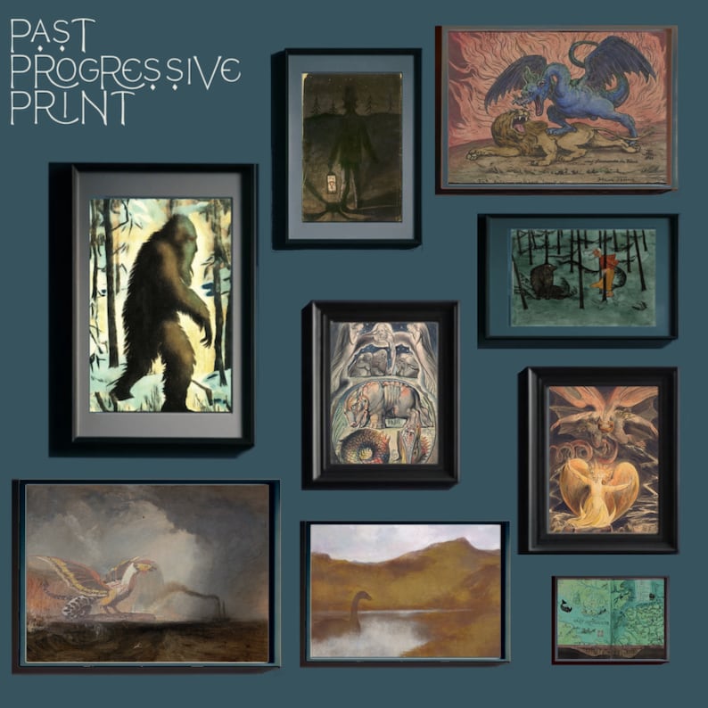 Dark Academia Cryptid Gallery Wall Set | Bigfoot, Sasquatch & Kraken ...