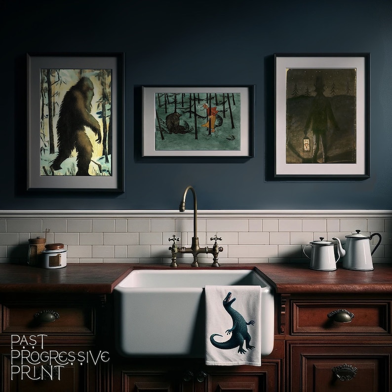 Dark Academia Cryptid Gallery Wall Set | Bigfoot, Sasquatch & Kraken ...