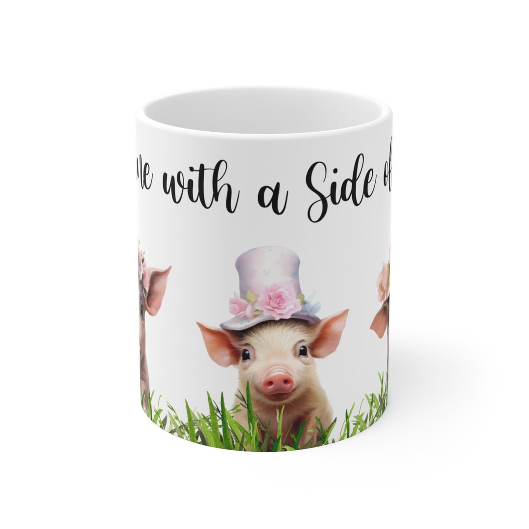 Cute Miniature Pig Mug With Floral, Caffeine With a Side of Oink ...
