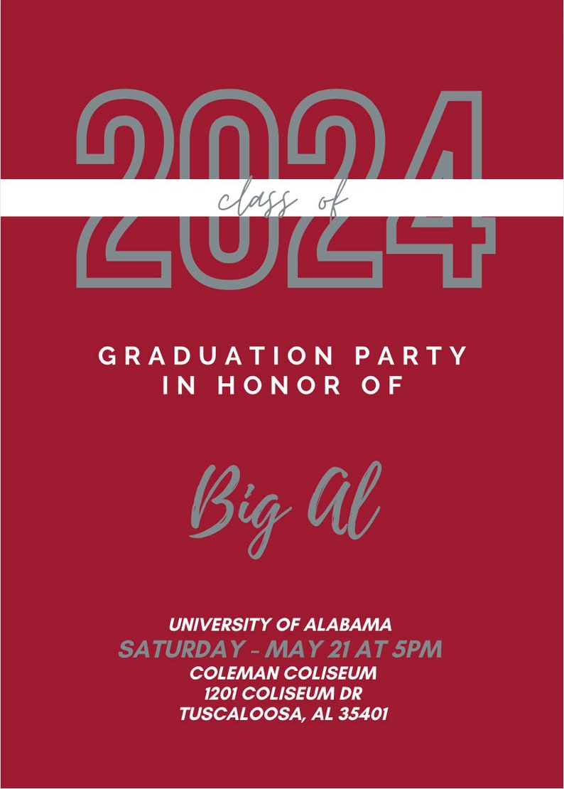 University of Alabama Graduation Invite I BAMA I UA Graduation ...