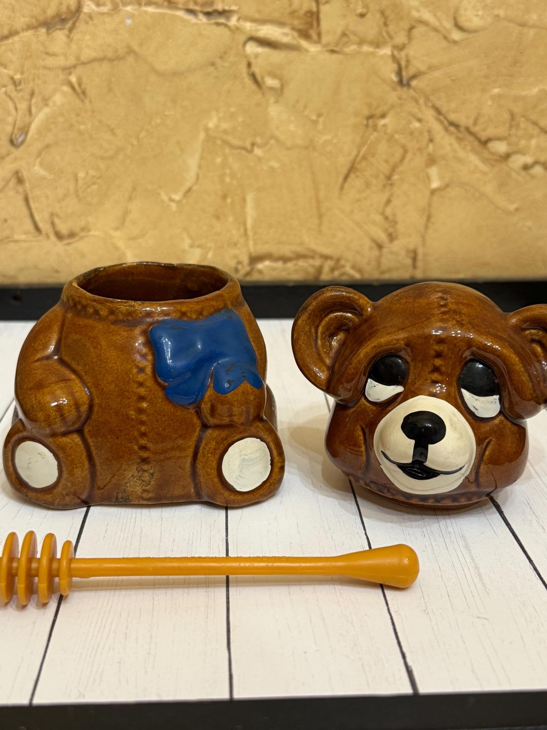 Vintage 82 Houston Foods Teddy Bear Honey Holder - Etsy