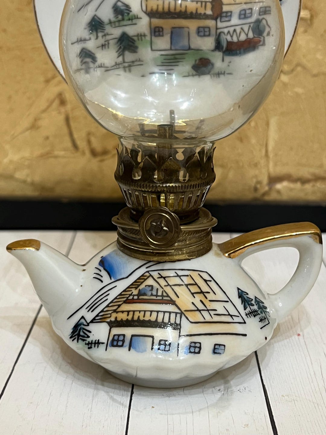 Vintage Trimont Ware Japan Miniature Porcelain Teapot Oil Lamp With ...