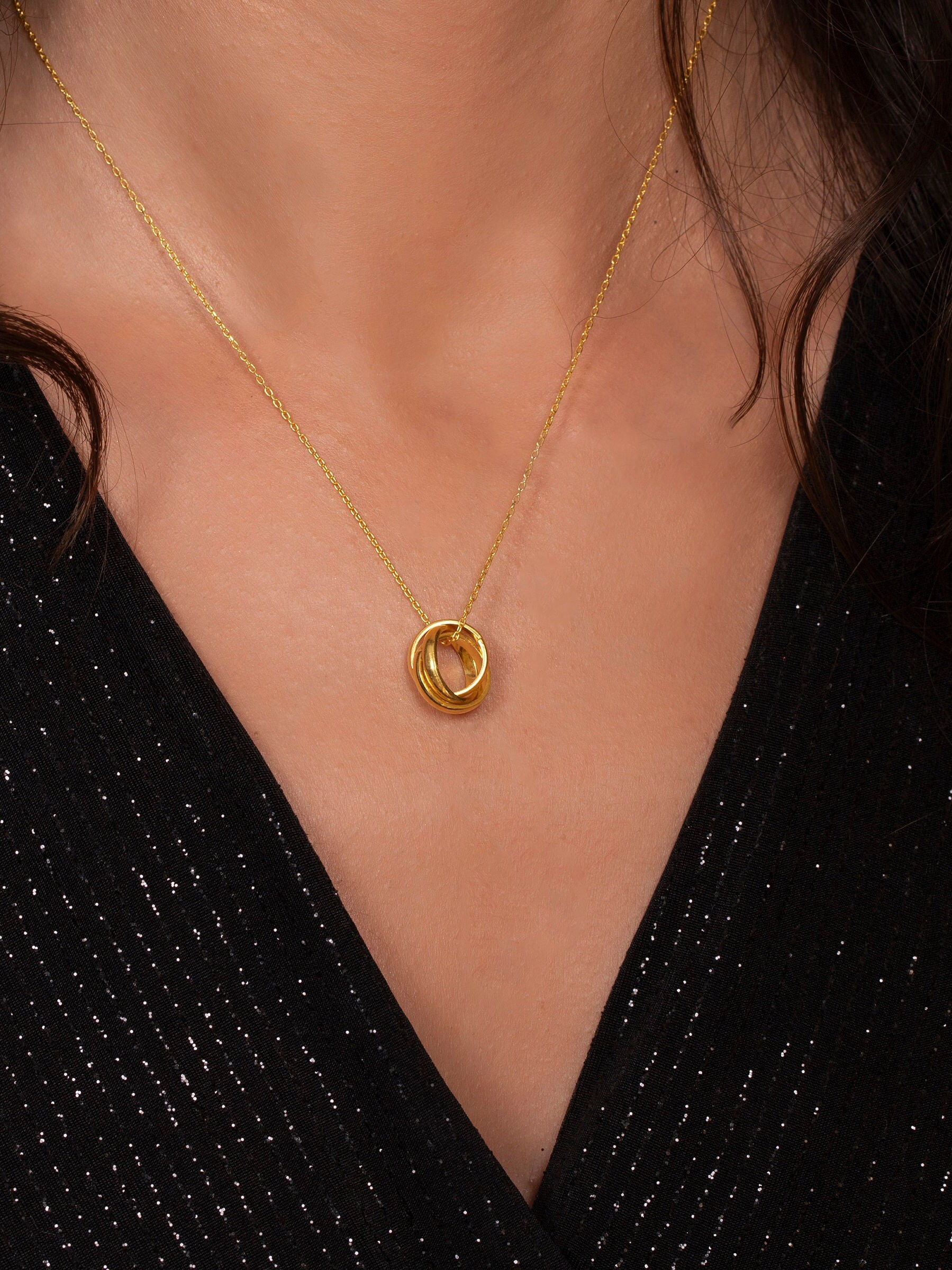 Interlocking Three Circles Necklace 14k Gold Multiple Linked - Etsy