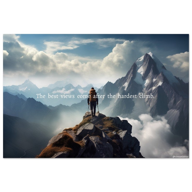Motivational Poster, Overcoming Obstacles Wall Art, Mountain Climbing ...
