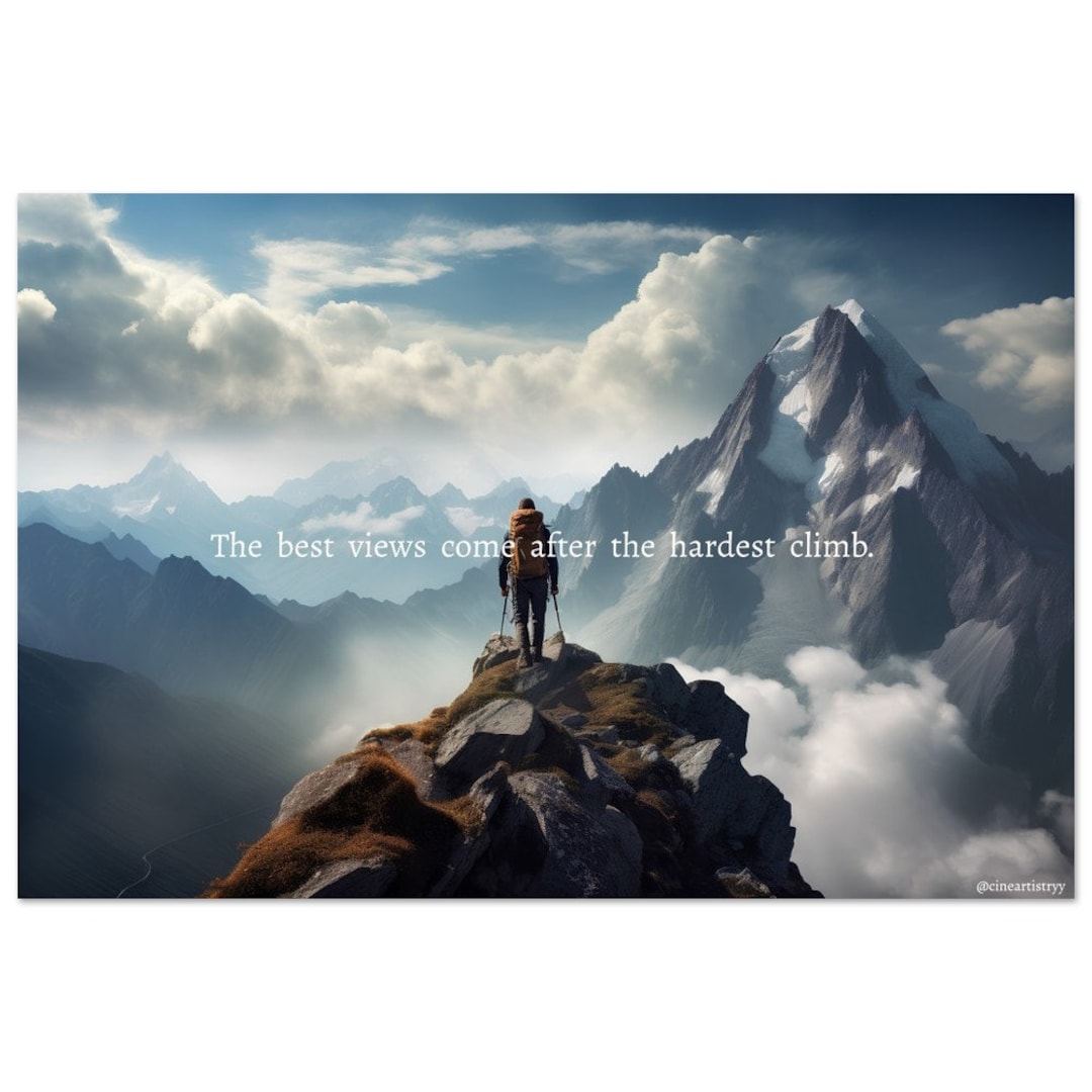 Motivational Poster, Overcoming Obstacles Wall Art, Mountain Climbing ...