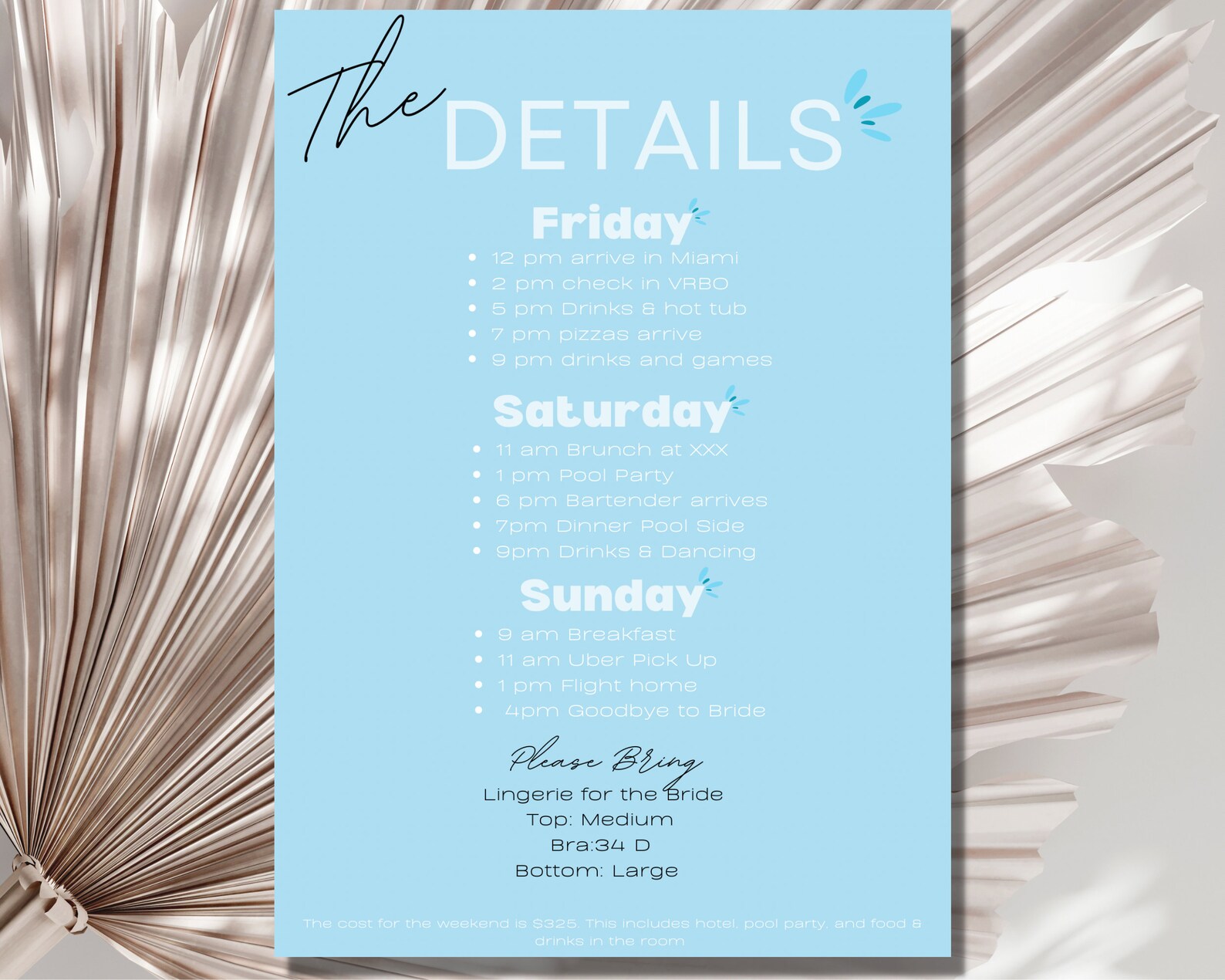 Last Splash Invitation and Itinerary Template, Miami Bachelorette ...