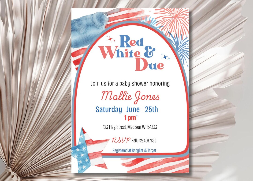 Red White & Due Baby Shower Invitation, Patriotic Invite (digital ...