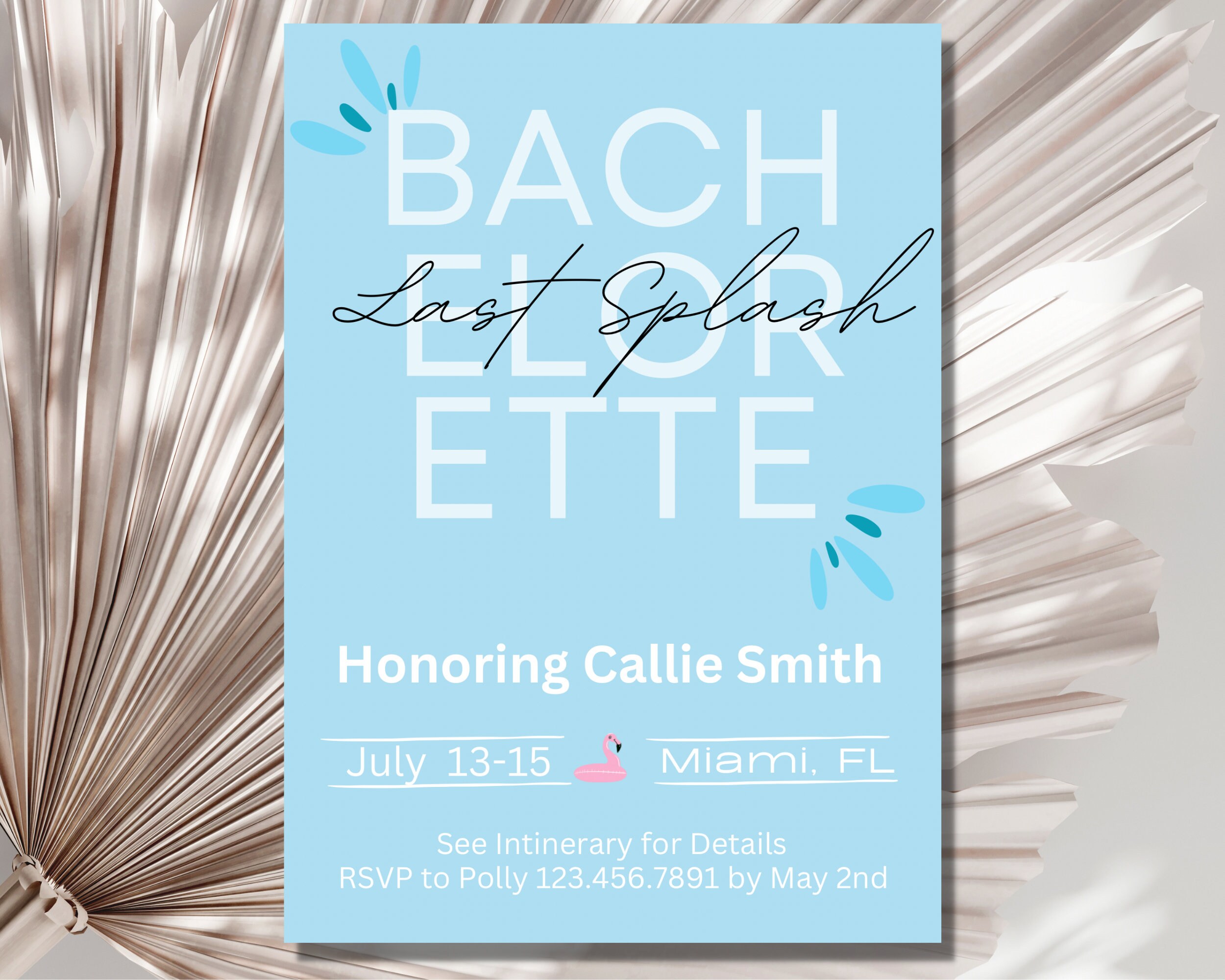 Last Splash Invitation and Itinerary Template, Miami Bachelorette ...