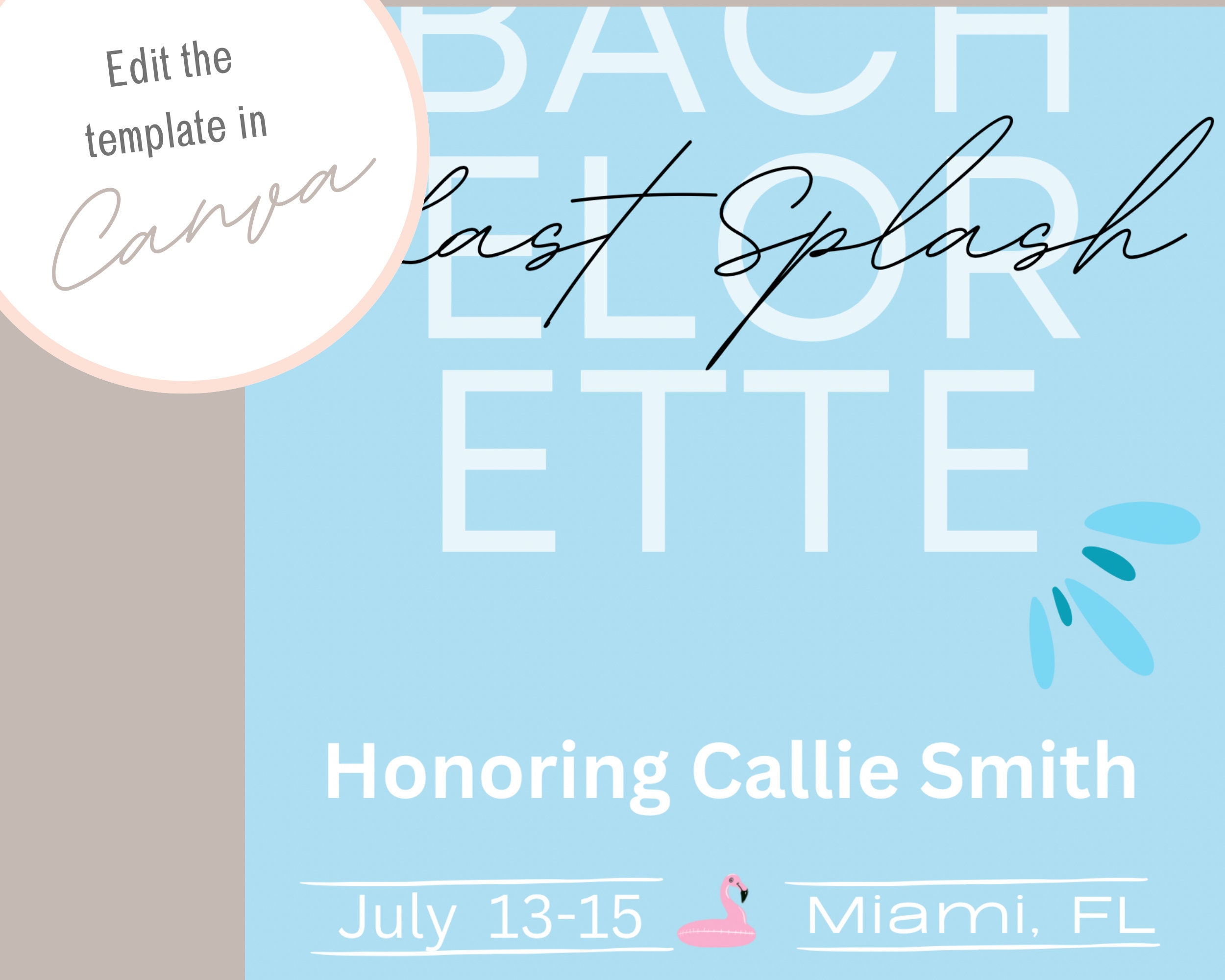 Last Splash Invitation and Itinerary Template, Miami Bachelorette ...