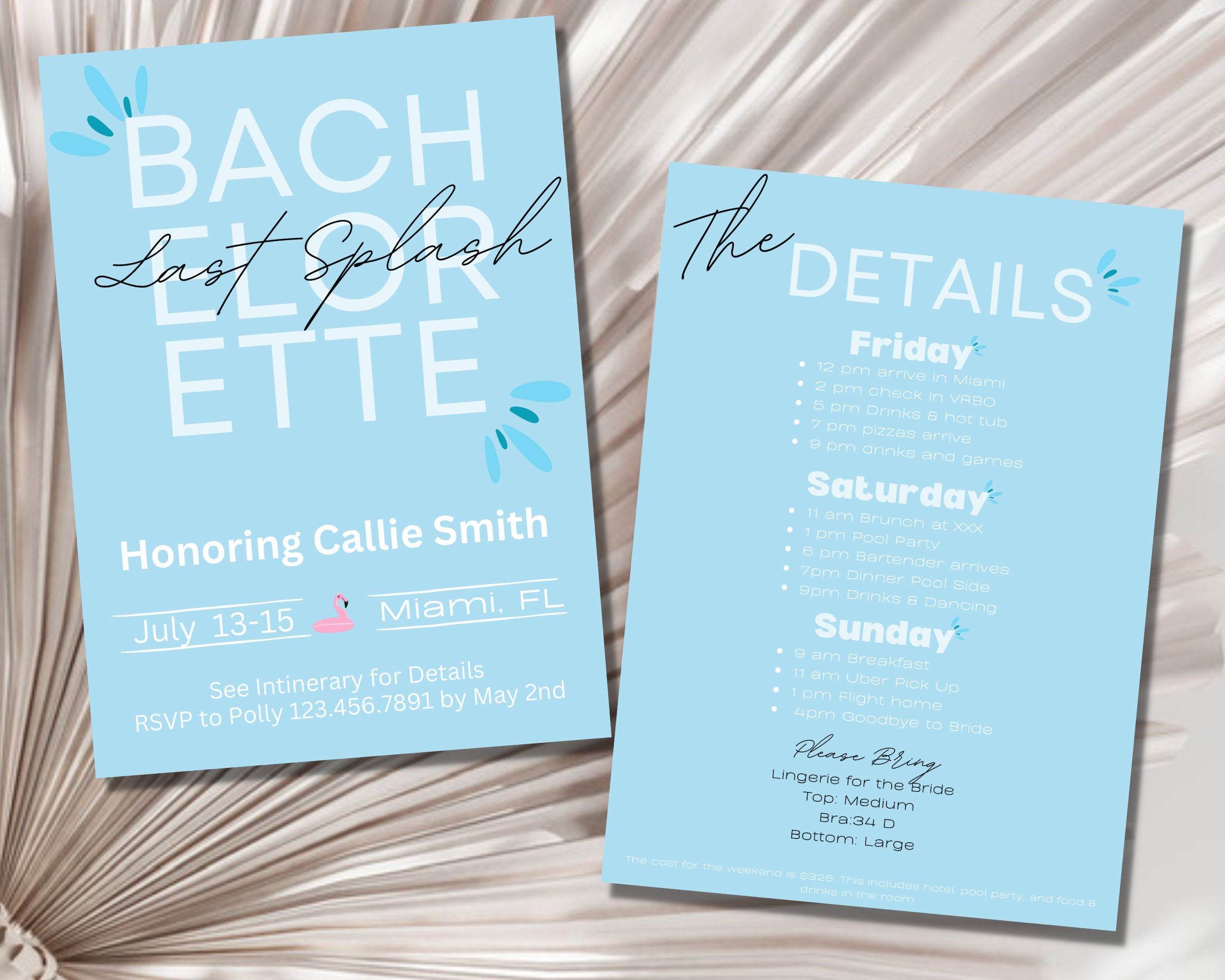 Last Splash Invitation and Itinerary Template, Miami Bachelorette ...