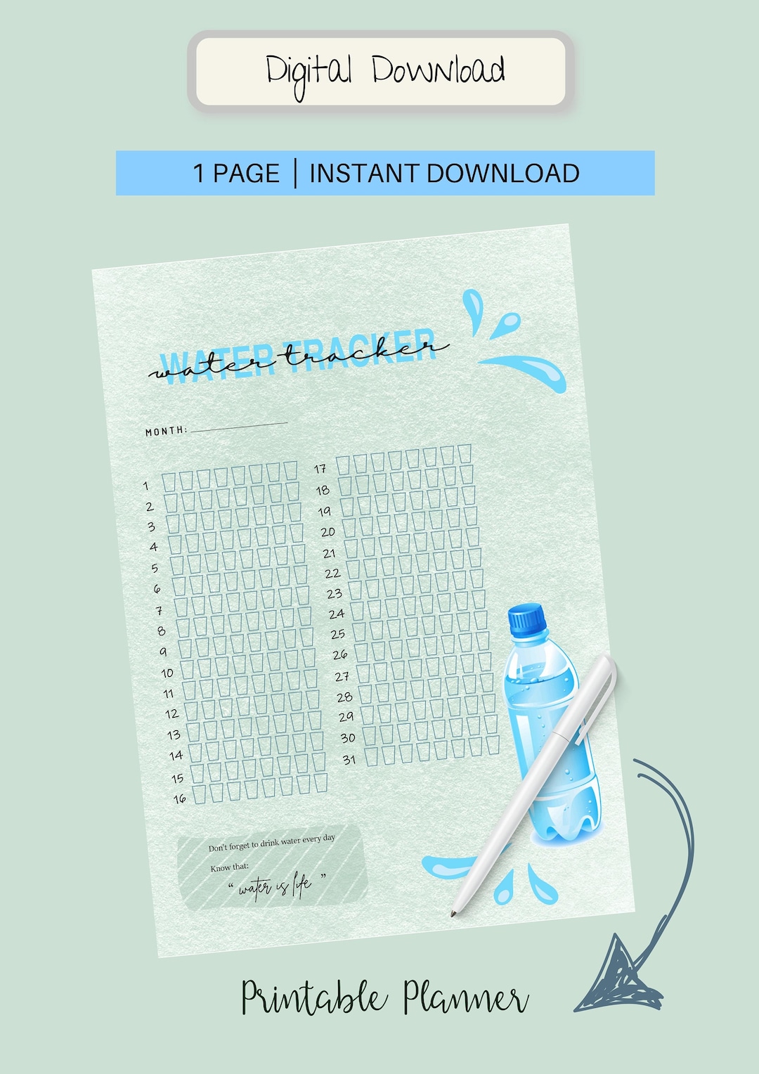 Water Tracker Printable Monthly Water Intake Tracker - Etsy